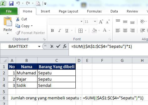 Rumus Array Excel Menghitung Jumlah Data Dengan Satu Kriteria