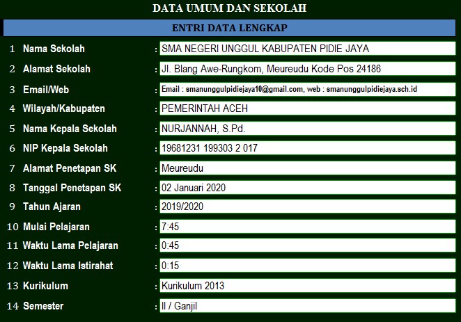 APLIKASI ROSTER PELAJARAN UNTUK SMP DAN SMA FORMAT EXCEL