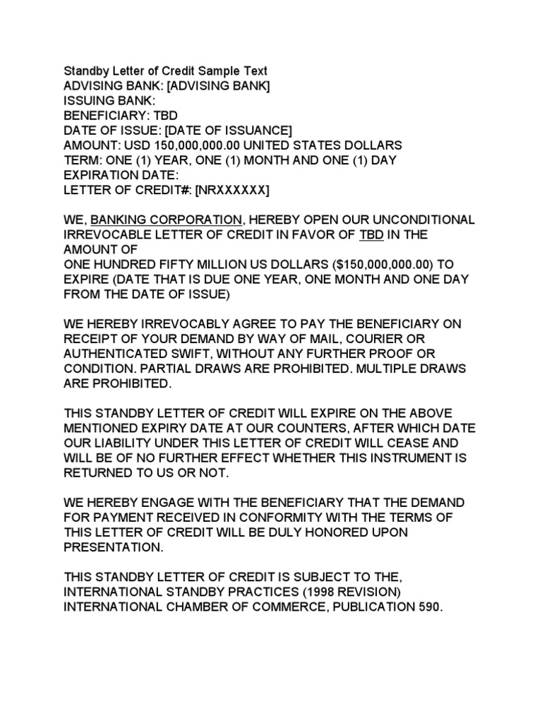 Irrevocable Standby Letter Of Credit Template ~ Resume Letter