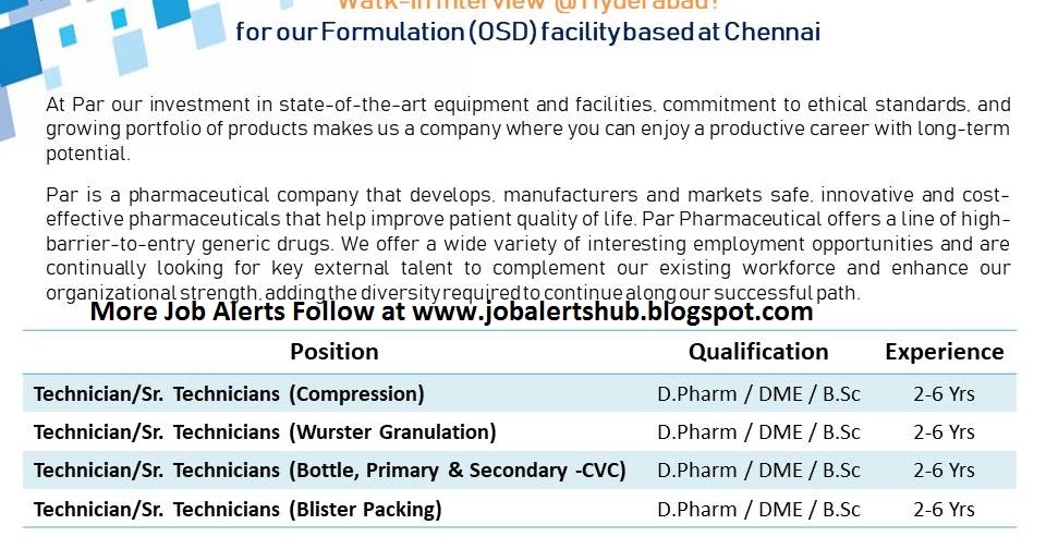 PAR Formulation - Walk-In Interviews for Multiple Positions on 26th Jan ...