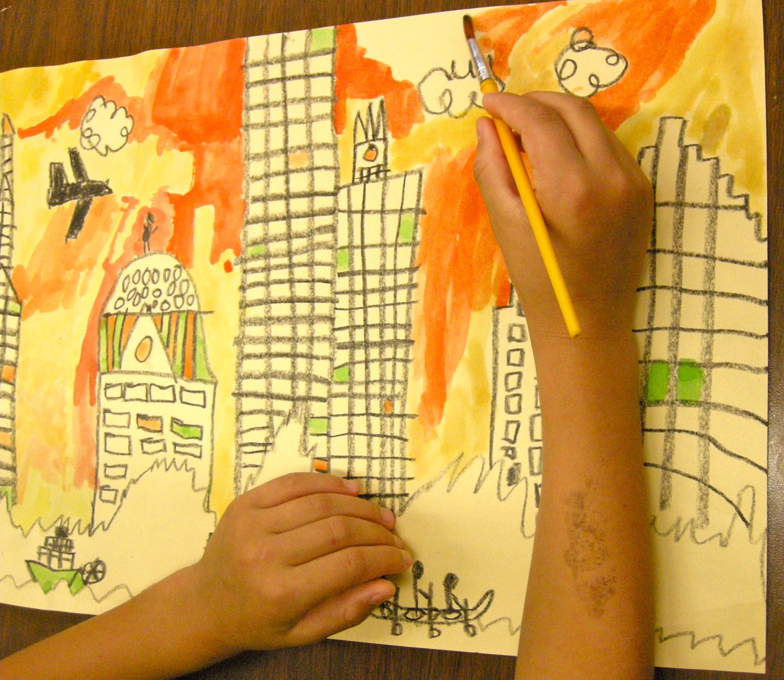 Zilker Elementary Art Class: 2nd Grade Cityscape Paintings