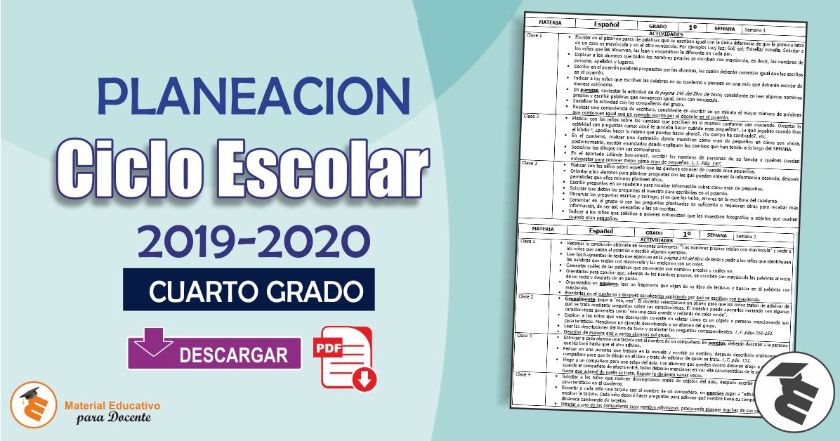 Material Educativo: Planeacion Abril ciclo escolar 2019-2020 | Cuarto grado