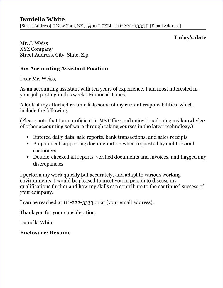 Accounting Administrative Assistant Cover Letter ~ Resume Letter