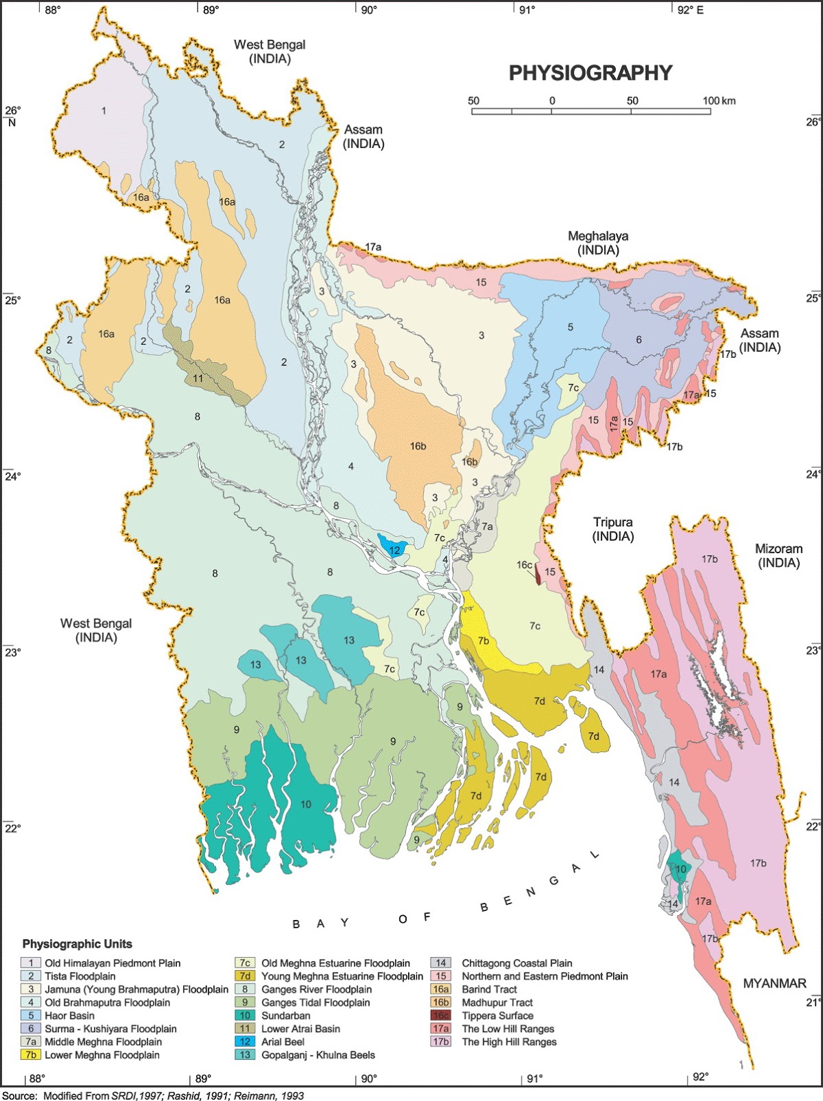 Green Bangla: Physiographic map 0f Bangladesh