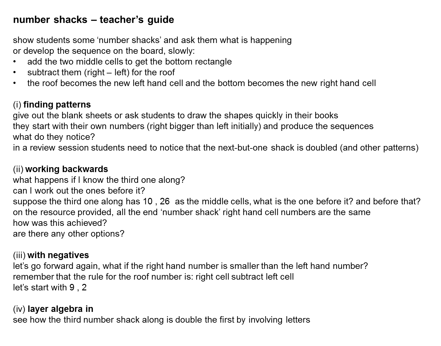 MEDIAN Don Steward mathematics teaching: number shacks