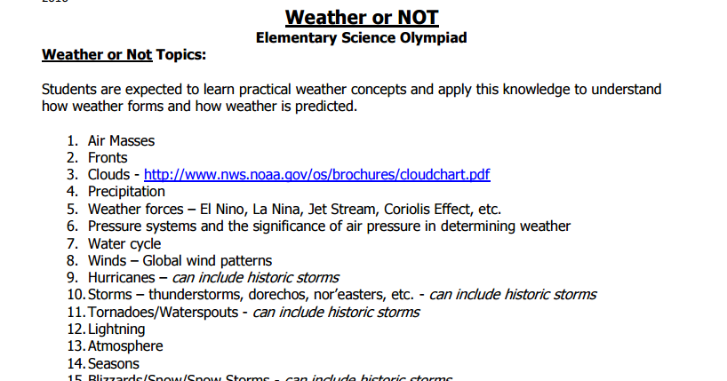 Gallimore Elementary Science Olympiad 2015-16: Weather or Not: Weather ...