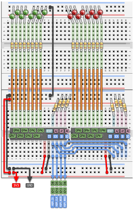 Analogic Intelligence: NodeMCU DevKit & MicroPython & SPI MCP23S17 x 2