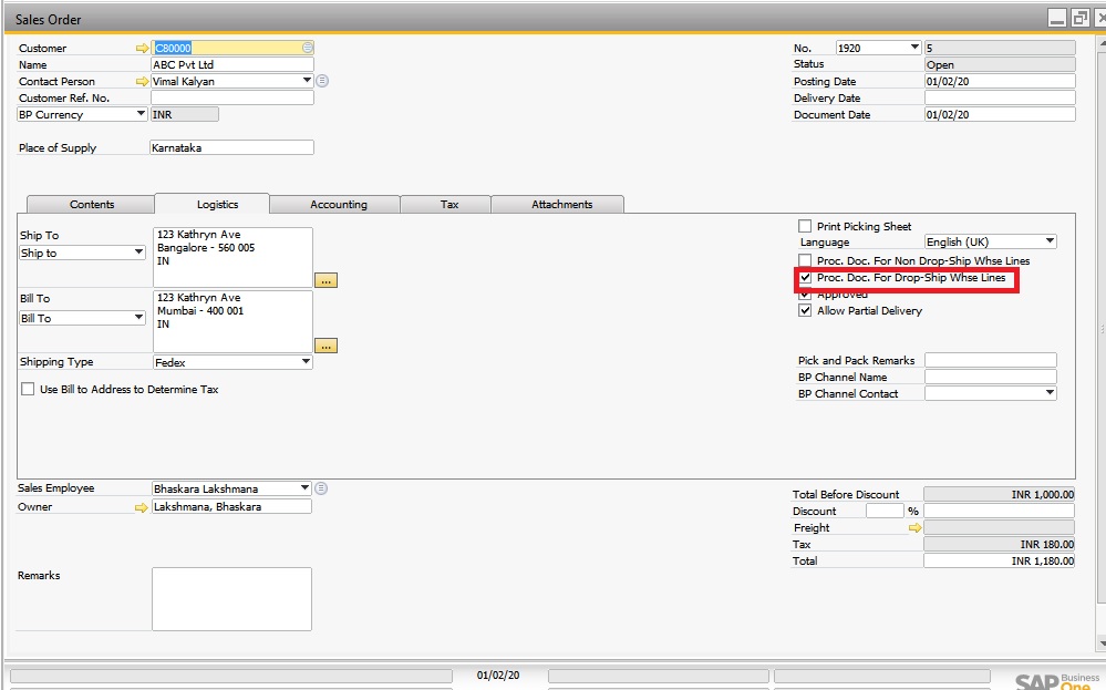 SAP Business One Knowledge: Drop-ship Warehouse in SAP Business One