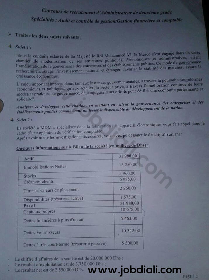 Exemple Concours de Recrutement Administrateur 2ème grade ACG et GFC ...