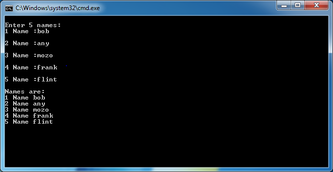 Code Box C++: Program to print student names using 2D array