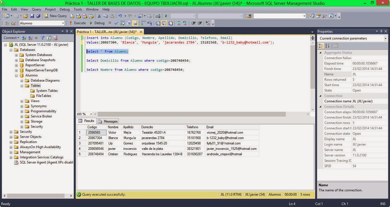 SQL SERVER 2012 - PANTALLAZOS DE PRÁCTICA: 2014