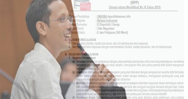 Contoh RPP 1 Lembar SD SMP SMA Berdasarkan Edaran Mendikbud (SE No 14 ...