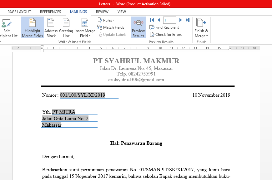 Cara Membuat Surat ke Banyak Penerima (Mail Merge) Word - TutorialDuaEnam