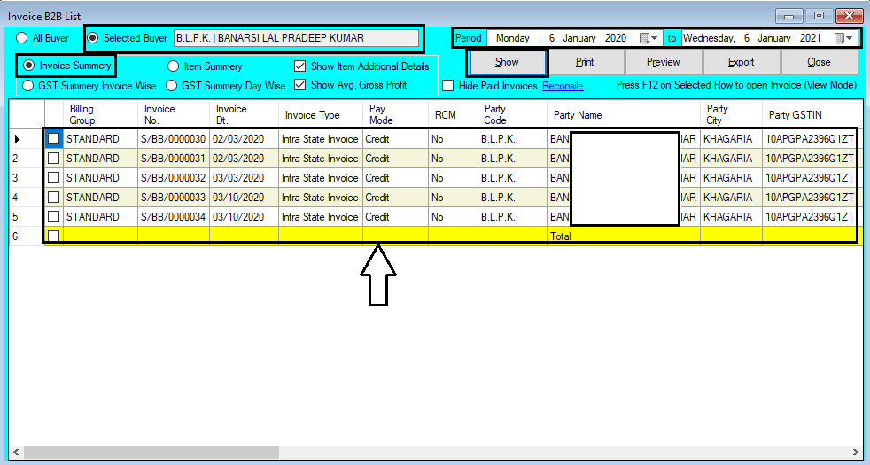 Invoice B2B List Report Help Guide