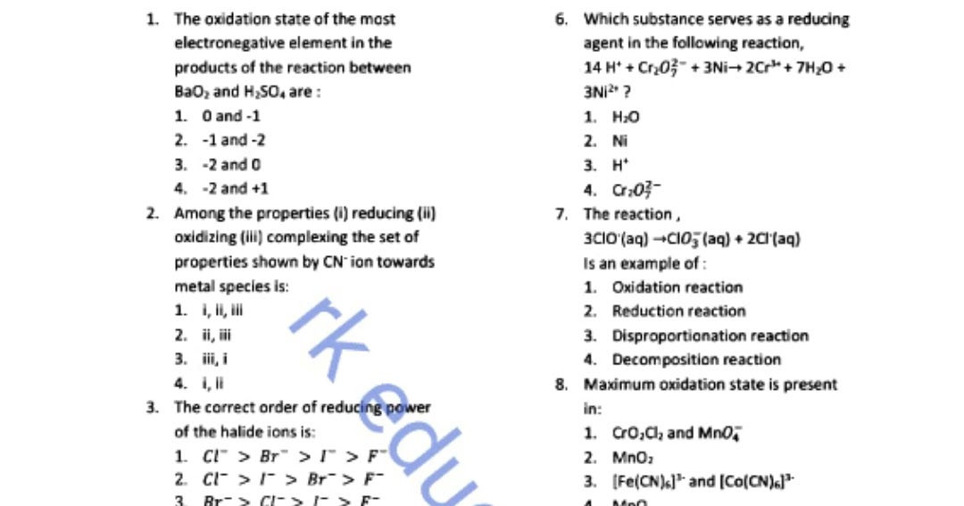 Important question of redox reaction for Neet 2020(chemistry)..