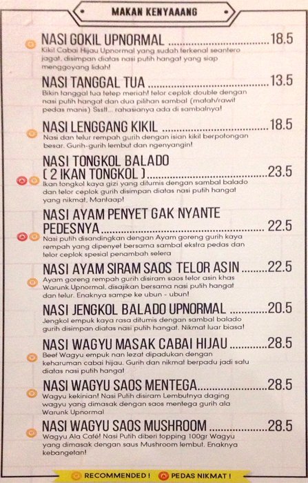 Harga Menu Warunk Upnormal Terbaru 2017
