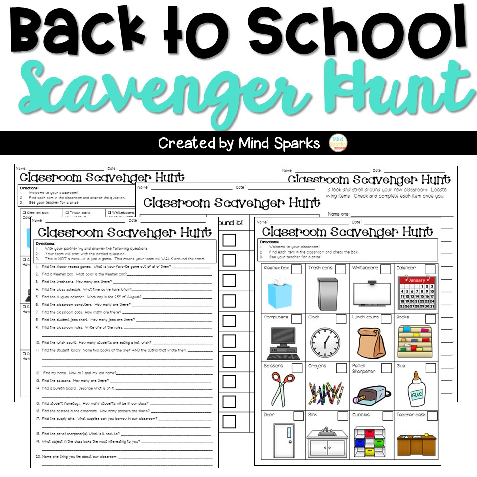Mind Sparks: Back to School Scavenger Hunts--A fun first day activity!