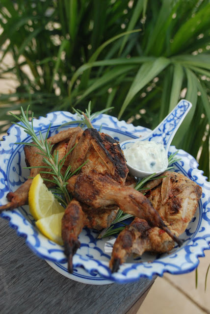 Scrumpdillyicious: Grilled Quail with Buzz Buzz Sauce