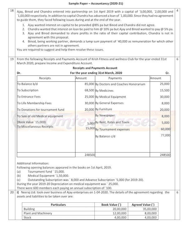 OMTEX CLASSES: CBSE Accountancy SQP Class XII Sample Question Paper ...