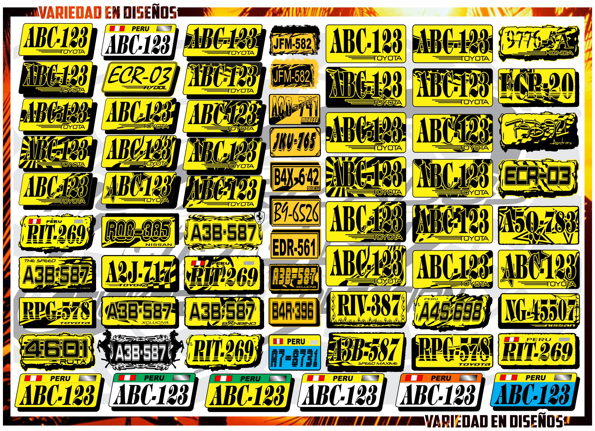 Diseños Vectoriales De Placas/Para Rotulación Vehicular/Listo pal Ploteo