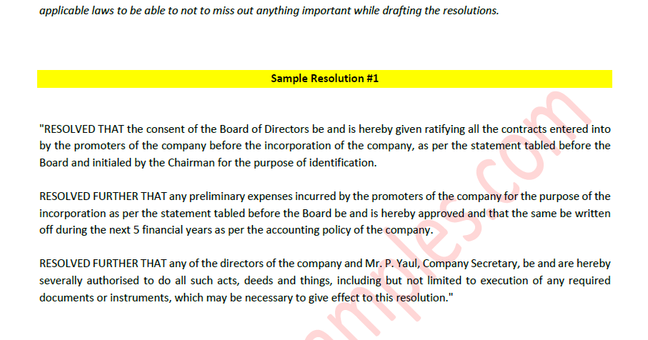 Board Resolution for Ratification of Pre-incorporation Contracts