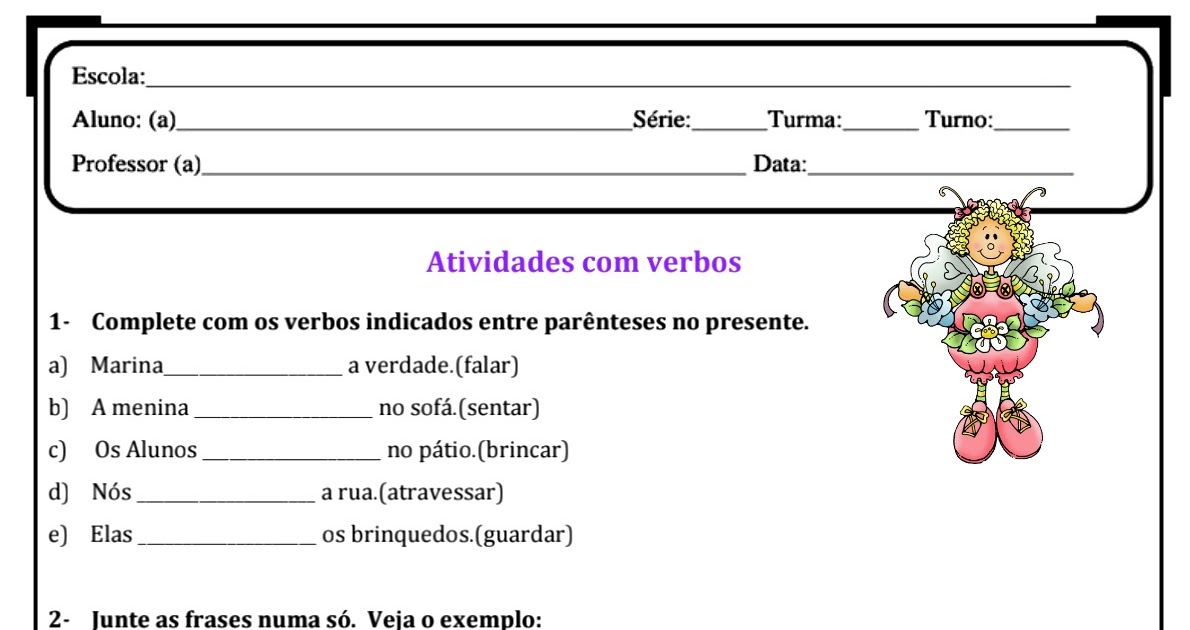👍Língua Portuguesa: Verbo Atividade de língua portuguesa para trabalhar ...