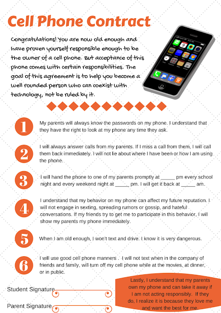 Cell Phone Contract for Students and Parents – Counseling Essentials