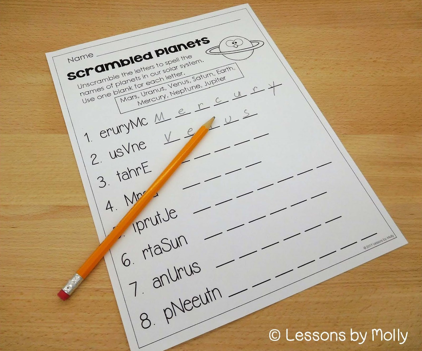 Lessons by Molly: Learning Planet Names with Skills Practice