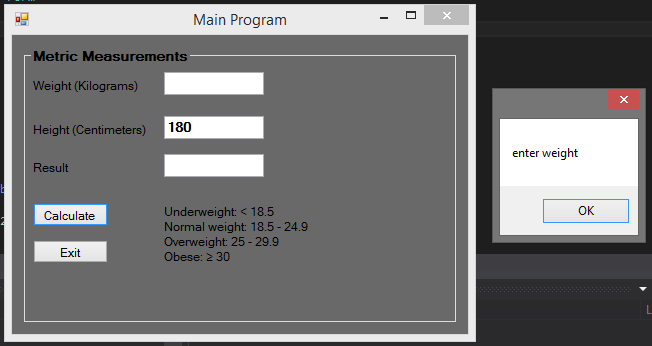 C# BMI calculator