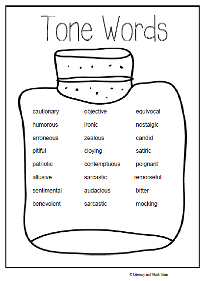 Literacy & Math Ideas: Free Chart Words to Describe the Tone of a Text