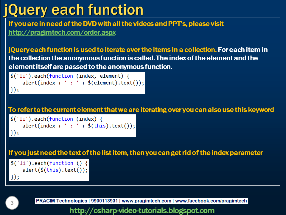 Sql Server Net And C Video Tutorial Jquery Each Function