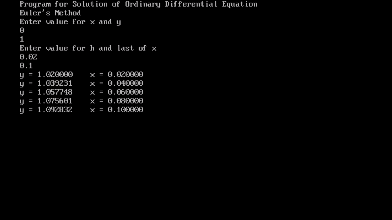 C Program For Eulers Method Computer Programming