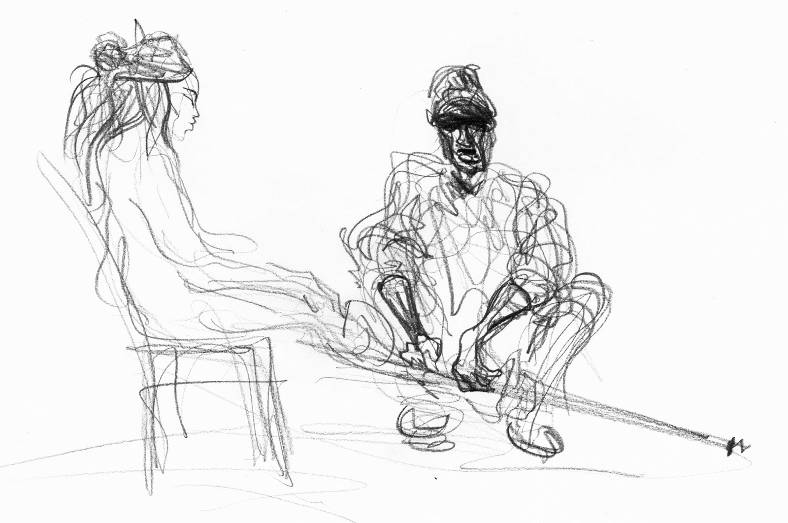 Drawing from an uncomfortable position: 'Catch me when I fall.'