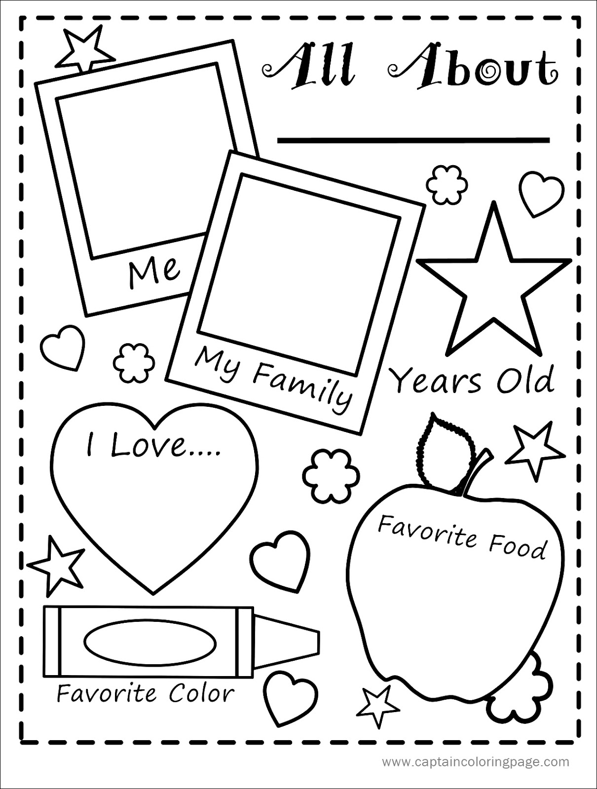 All About Me My Favorite Things Sketch Coloring Page