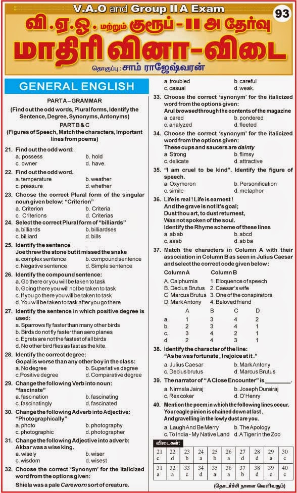VAO and TNPSC Group 2 Study materials, model question papers collection ...