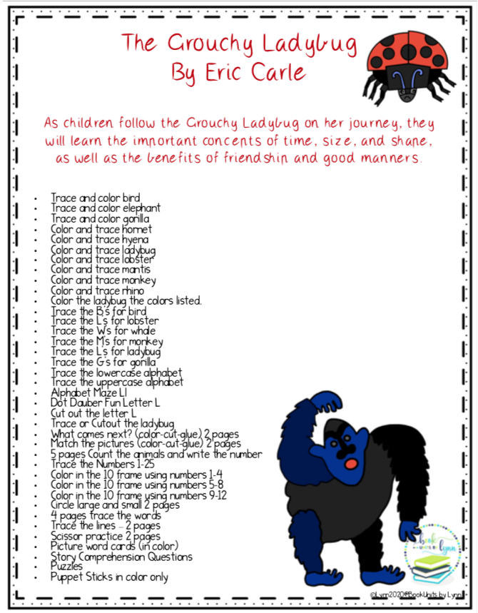 THE GROUCHY LADYBUG BOOK UNIT ~ Book Units by Lynn