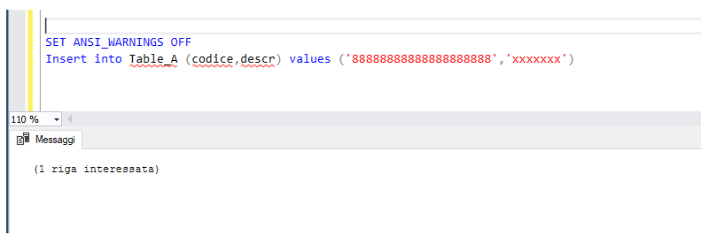 SQL Server, the ANSI_WARNINGS option