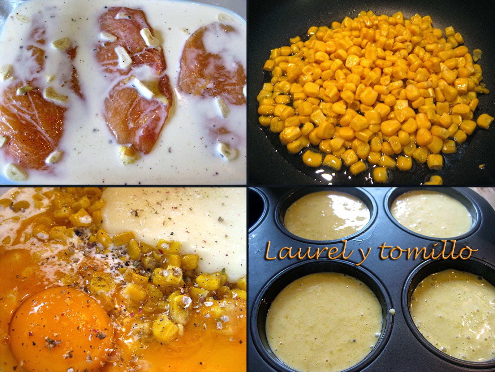 Laurel y tomillo: Pechugas de pollo con salsa de yogur y flanes de maíz.