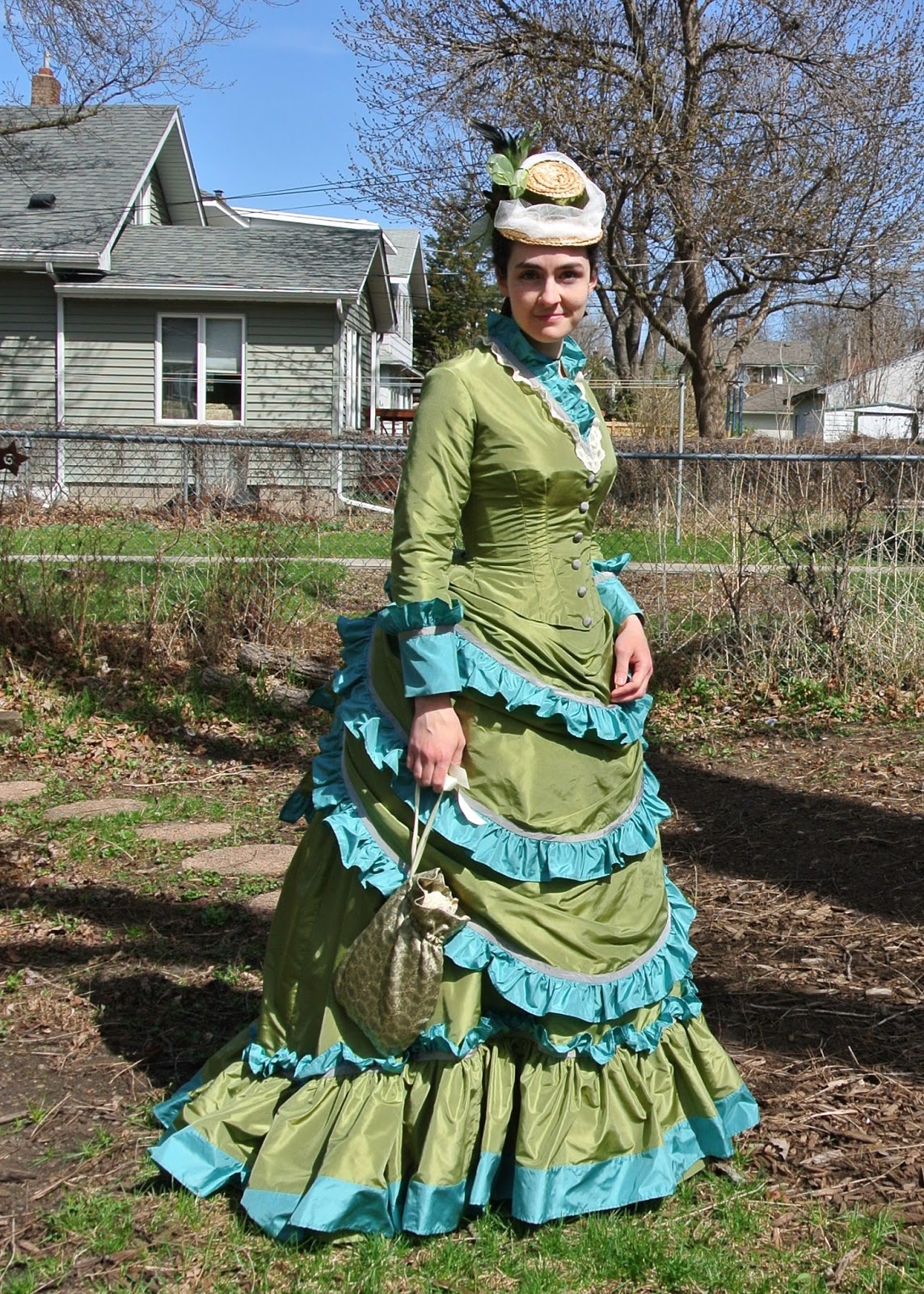 That's Sew Minnesota : Green and teal ruffled bustle dress