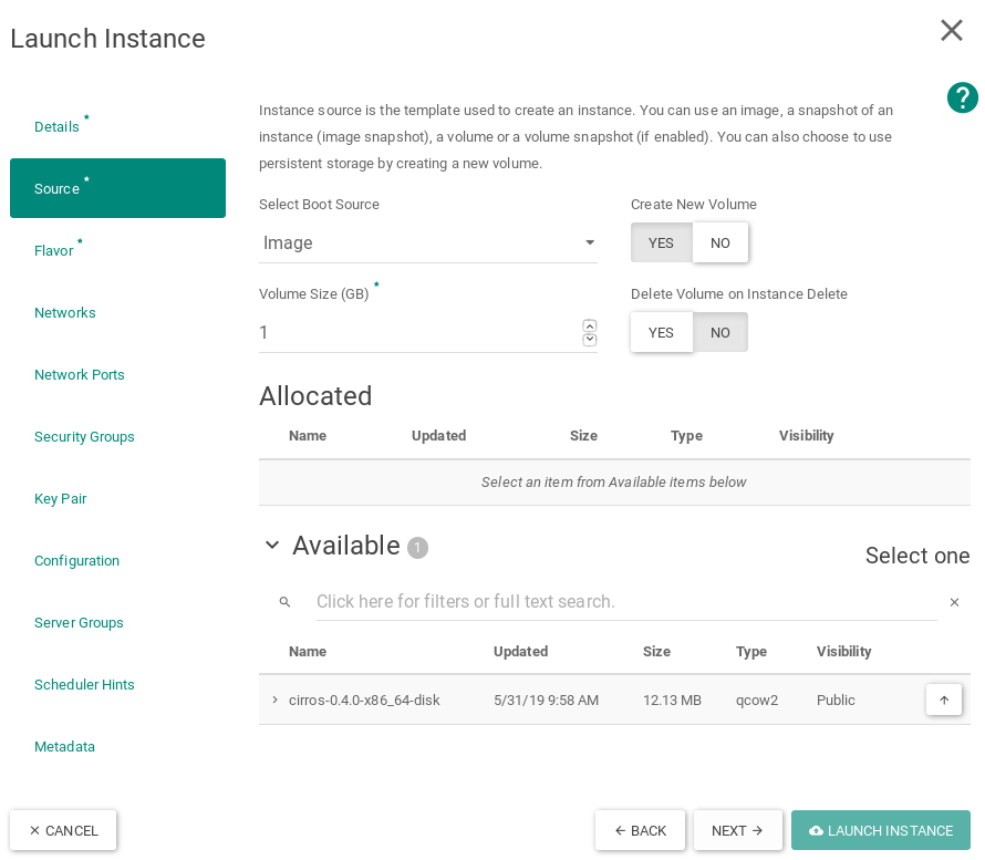 Launch Instance in OpenStack