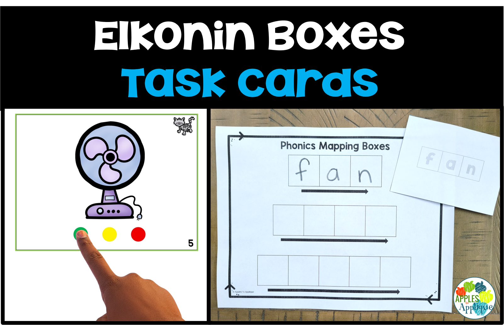Apples to Applique: Phonemic Awareness Task Cards with Elkonin Boxes
