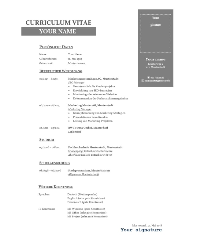 Curriculum Vitae Germany - Birthday Letter