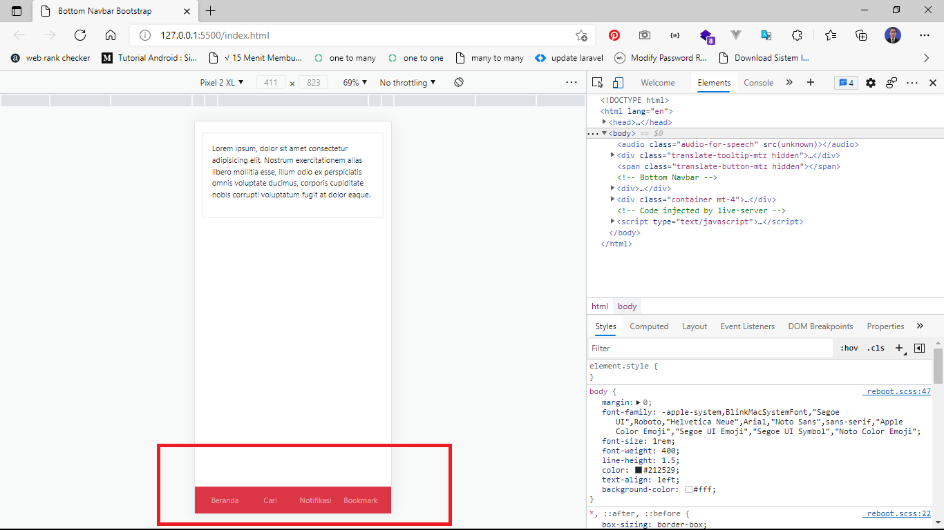 Membuat Bottom Navbar Bootstrap Seperti di Mobile App - Sahretech