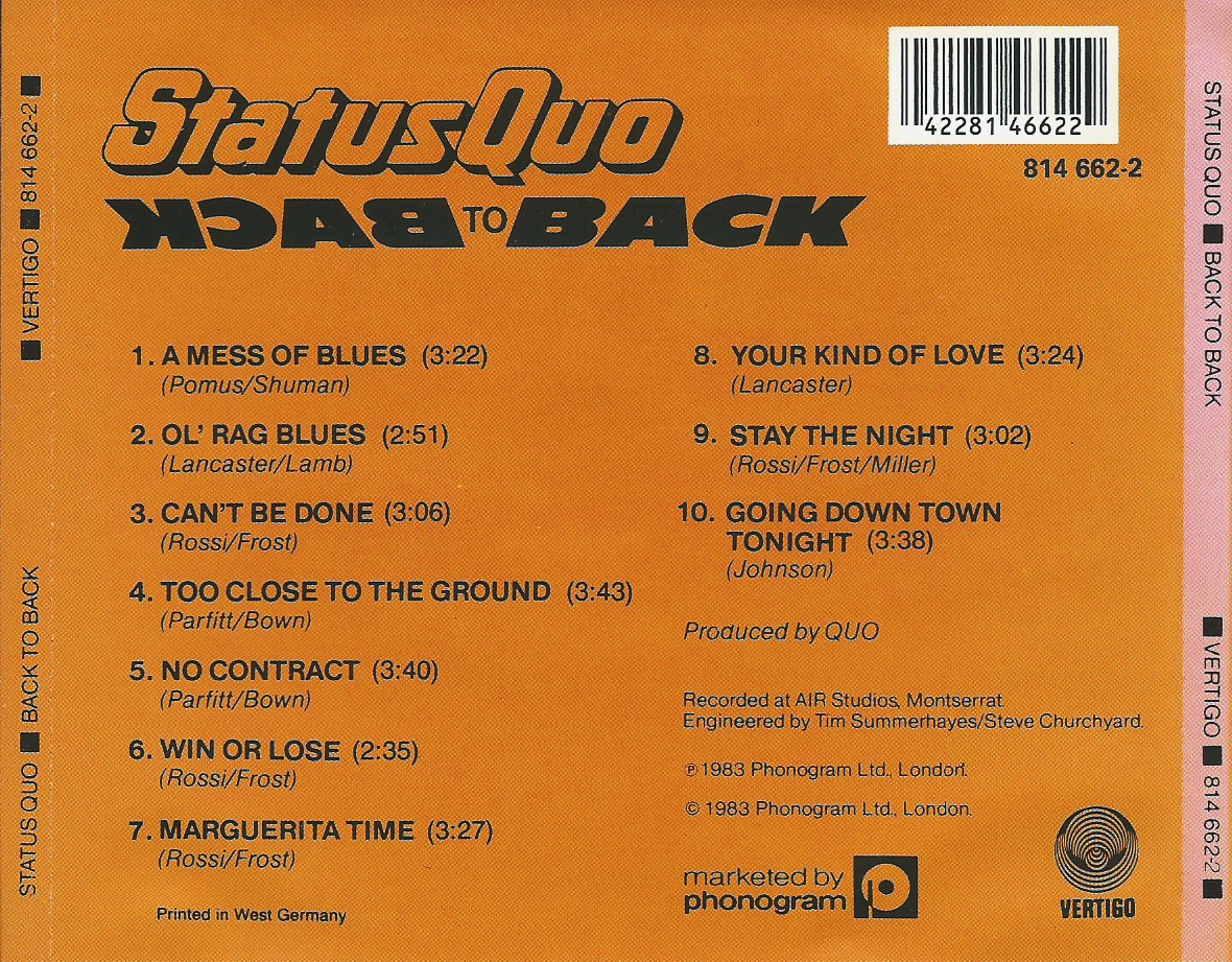 The First Pressing CD Collection: Status Quo - Back to Back