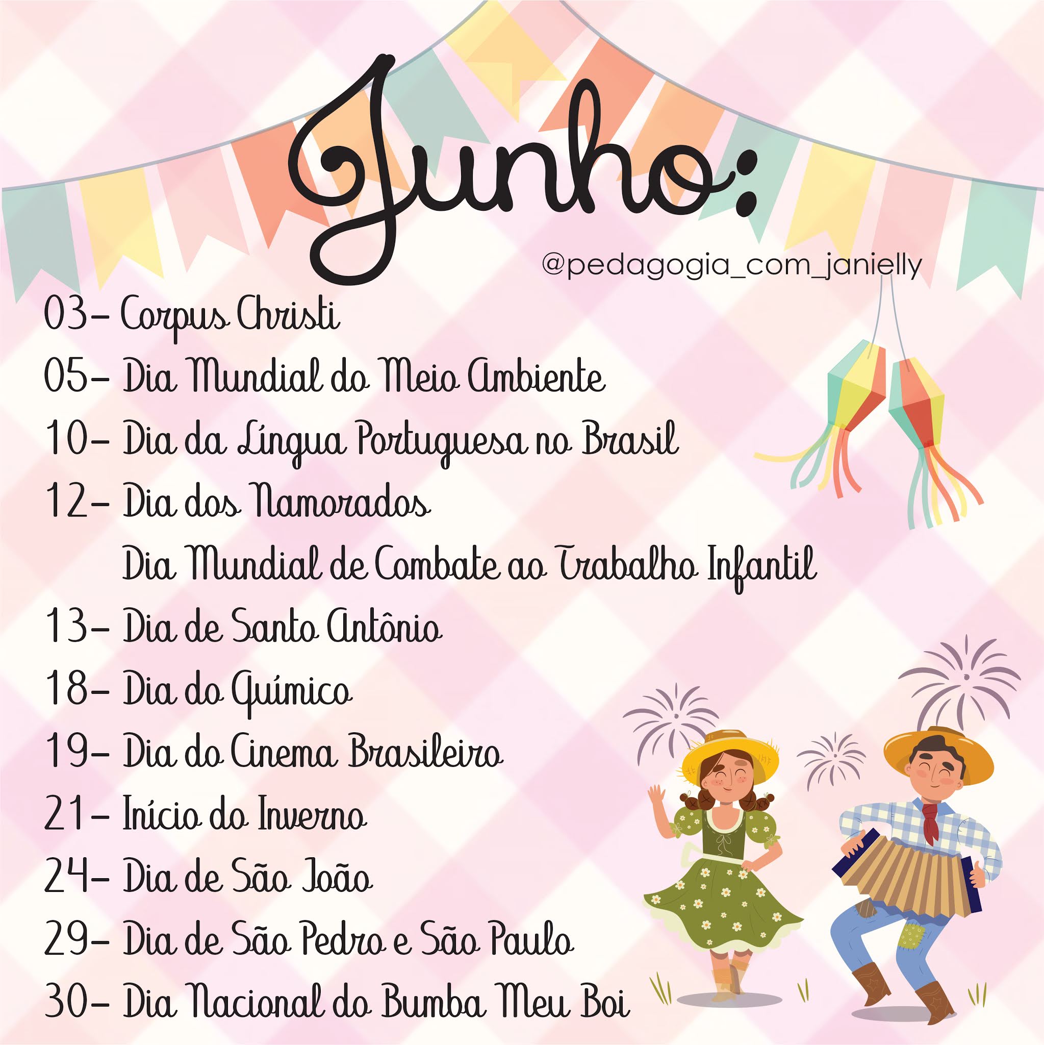 CALENDÁRIO - MÊS DE JUNHO