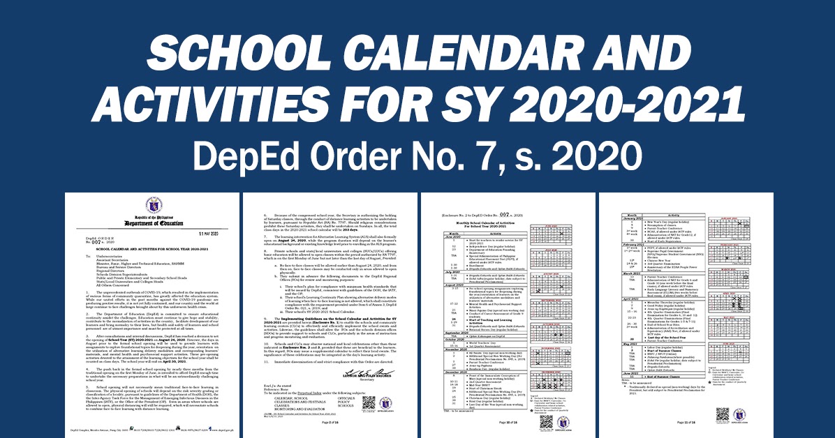 SCHOOL CALENDAR AND ACTIVITIES for School Year 2020-2021 - Teachers Click