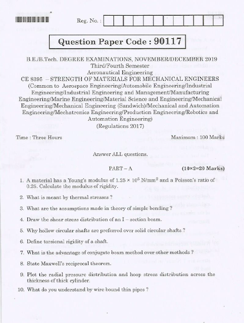 Anna University CE 8395 — STRENGTH OF MATERIALS FOR MECHANICAL ...