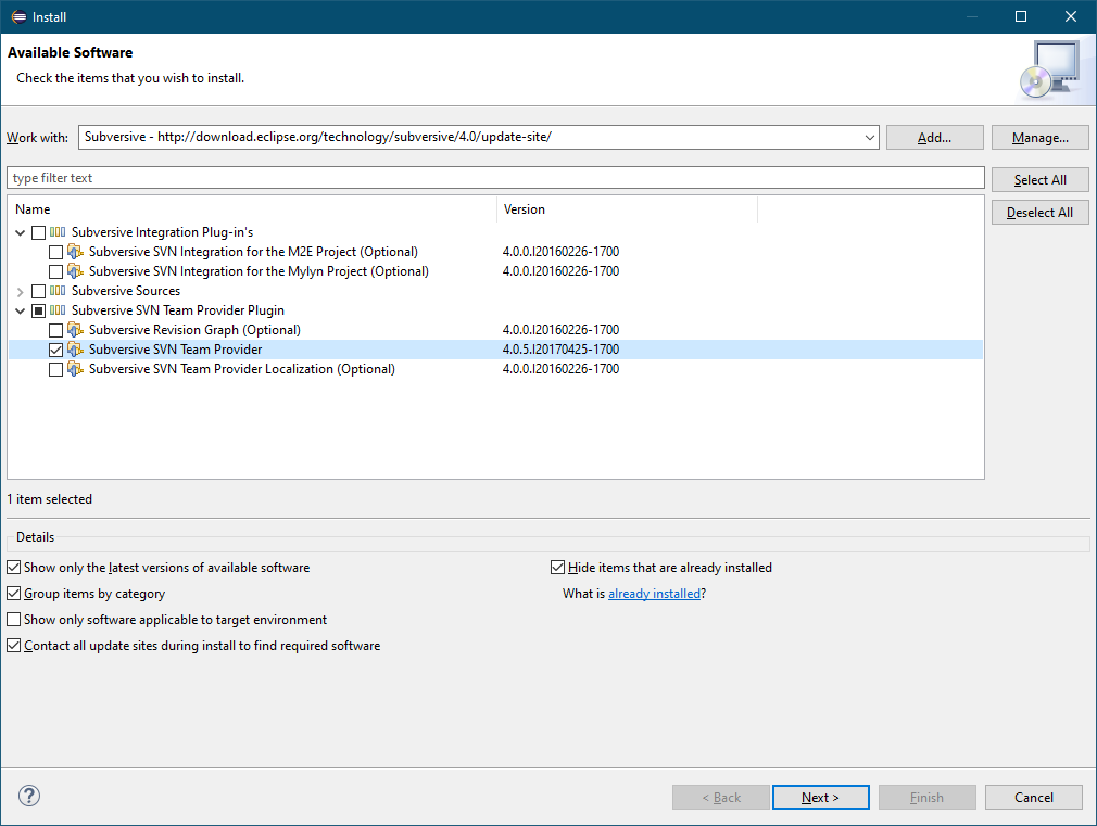 Eclipse how to install subversive svn connectors - hourtop