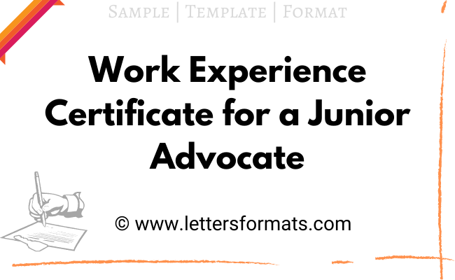 Work Experience Certificate from Law Firm for Junior Advocate