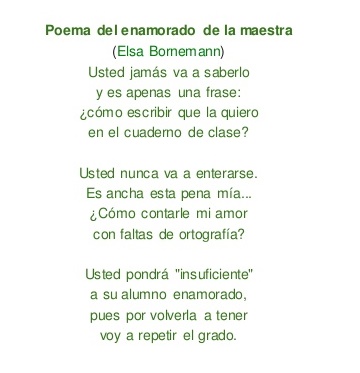 Poesías de Elsa Bornemann: POEMA DEL ENAMORADO DE LA MAESTRA